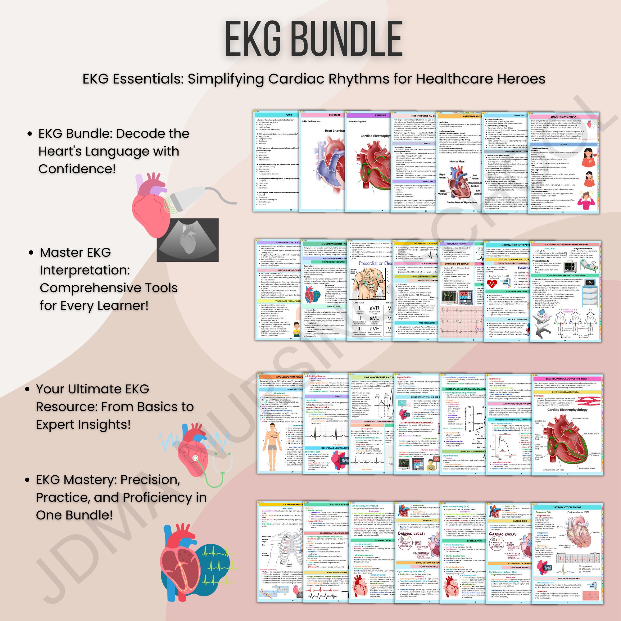 EKG Bundle Hyperlinked With Flashcards, Stickers, Quizz | Medical ...