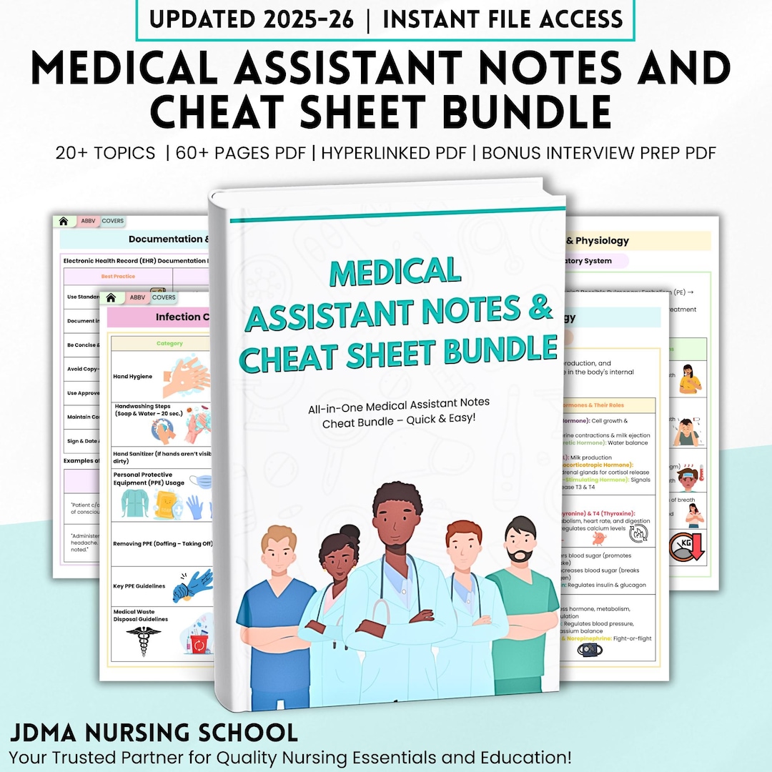 Medical Assistant Notes & Cheat sheet bundle, 20+ Topics, Medical ...