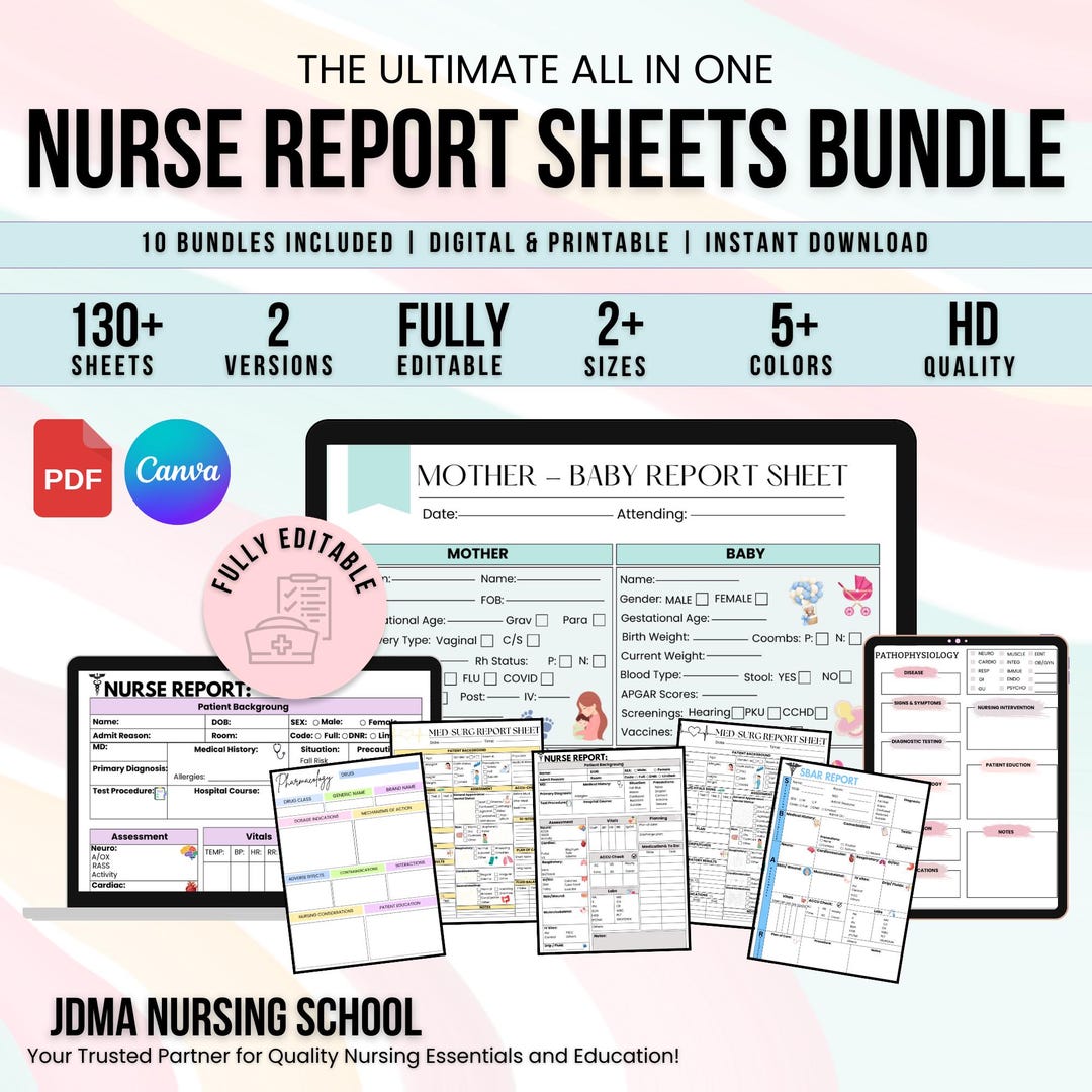 130+ Nurse Report Sheets Mega Bundle, Med Surg, ICU, Pharmacology ...
