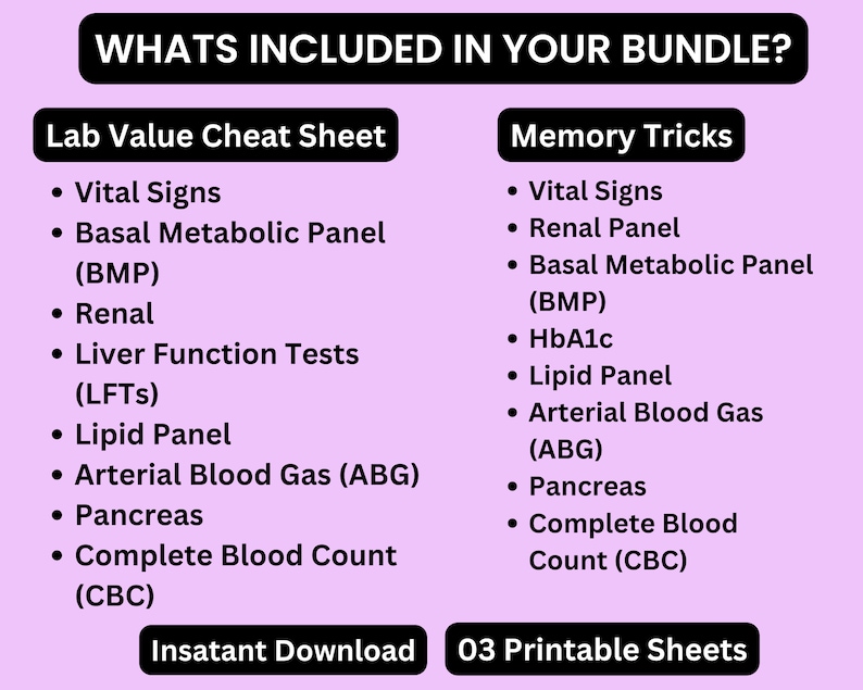 Lab Values Cheat Sheet 3 Pages | Nursing Note | Nurse Cheat Sheet ...