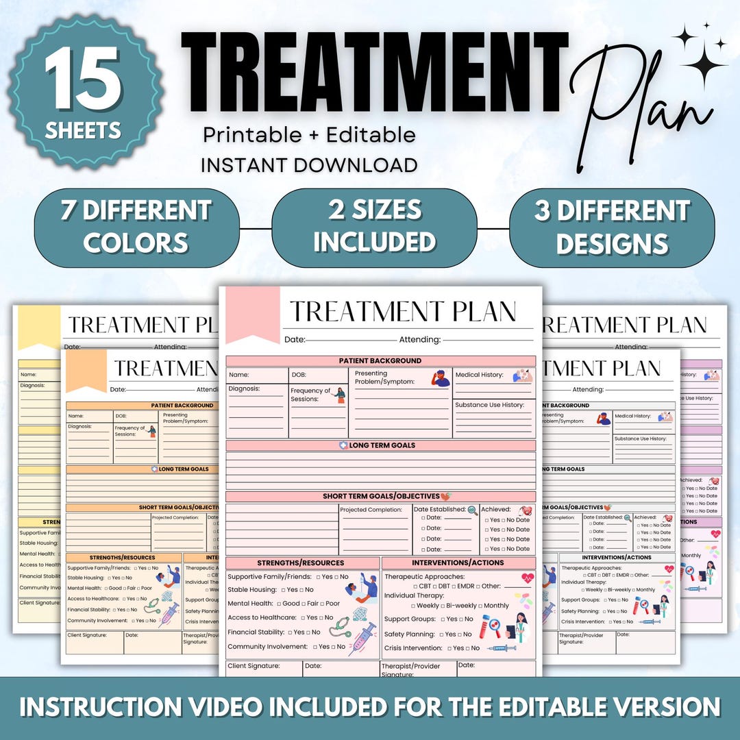 15 Sheets Treatment Plan, 3 Size or 3 Designs Included, Instant ...