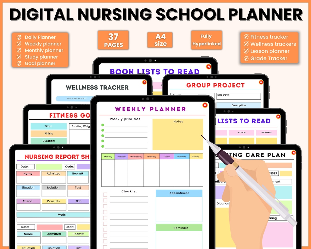 Digital Nursing School Planner 37pages | Nursing Notes | Planner for ...