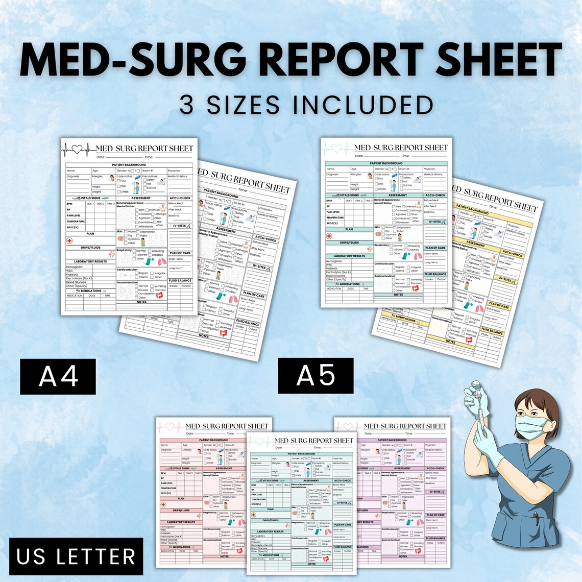 Nursing Report Sheet Med Surg 15 Sheets | Editable & Printable Version ...