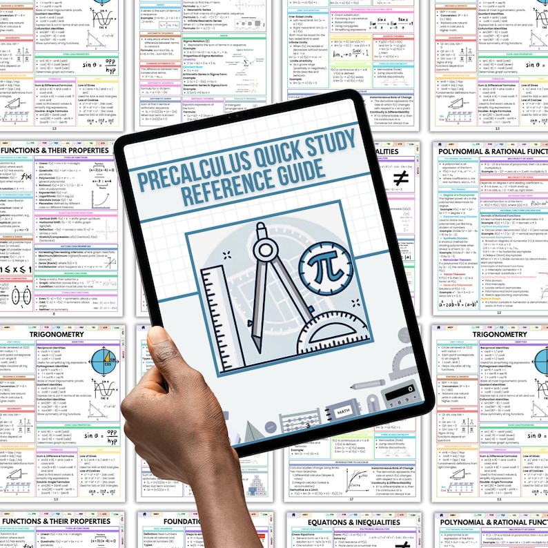 Precalculus Study Quick Guide, Trigonometry Cheat Sheet, 15+ Pdf Pages ...