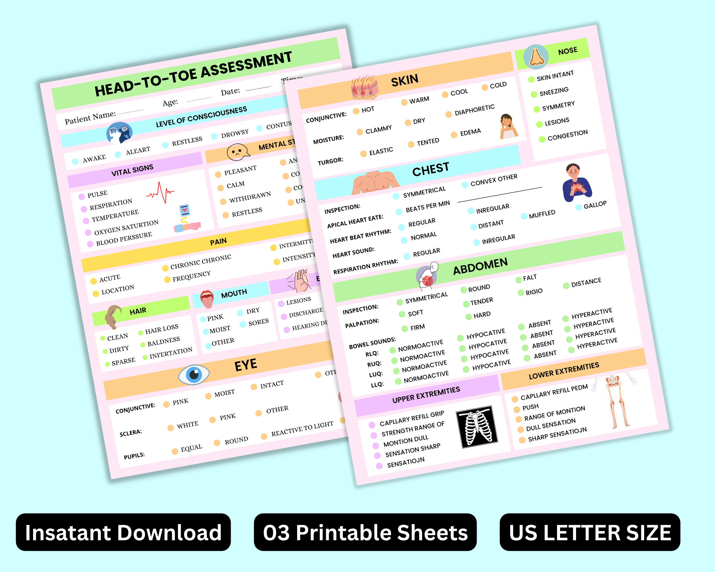 Head-to-toe Assessment Guide | Nursing Student | Assessment Template ...