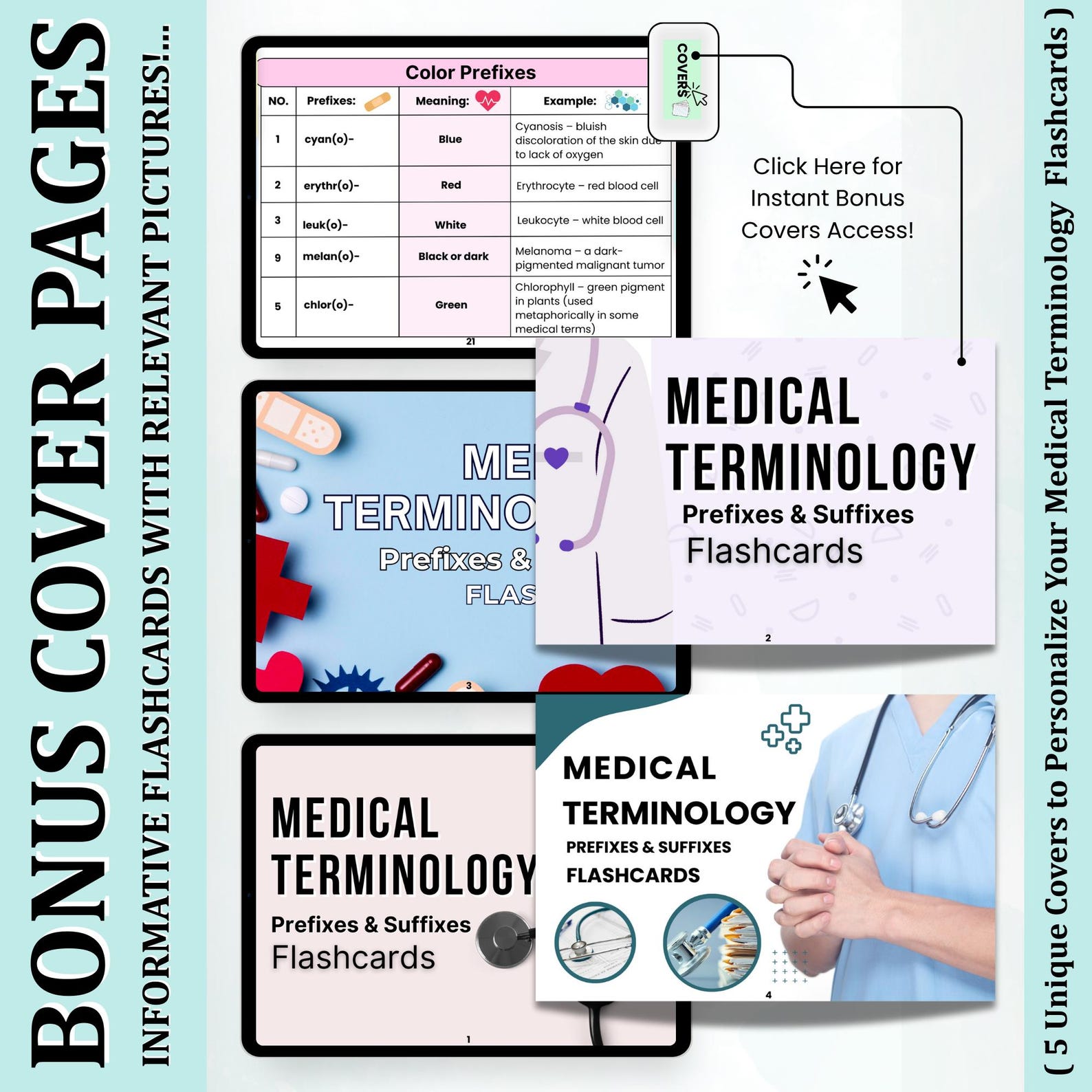 Medical Terminology Flashcards 118+ Cards, 5 Bonus Cover Pages, Bonus ...