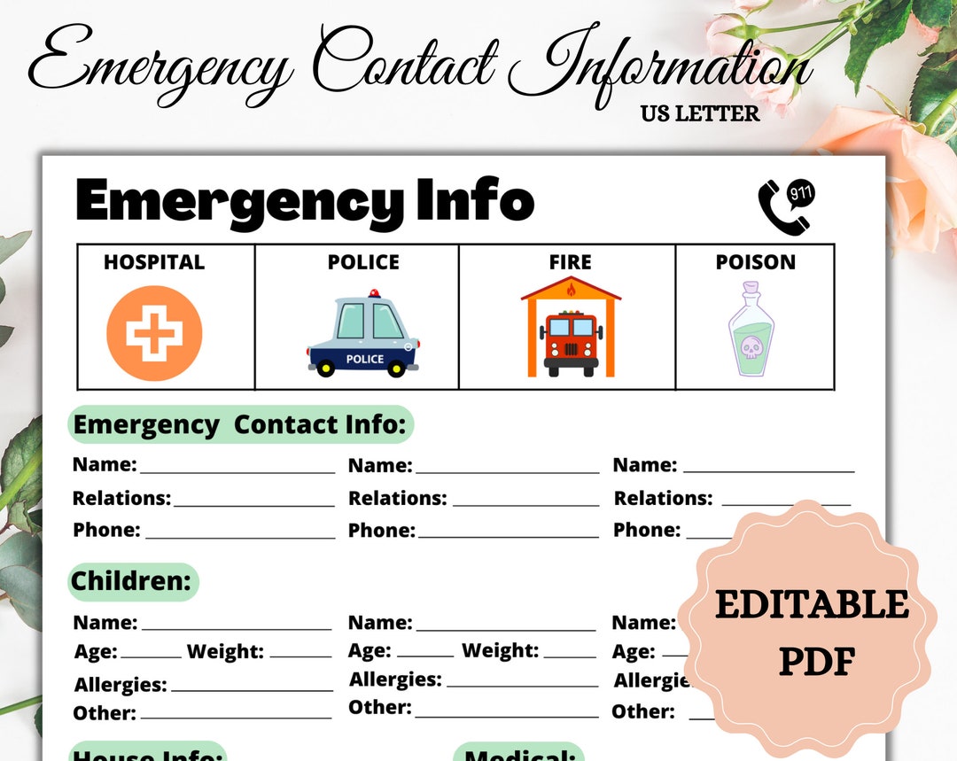Emergency Contact | Medical Contact | Emergency Info | Digital Download ...