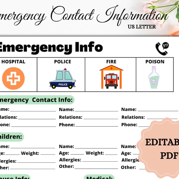 Emergency Info Sheet - Etsy