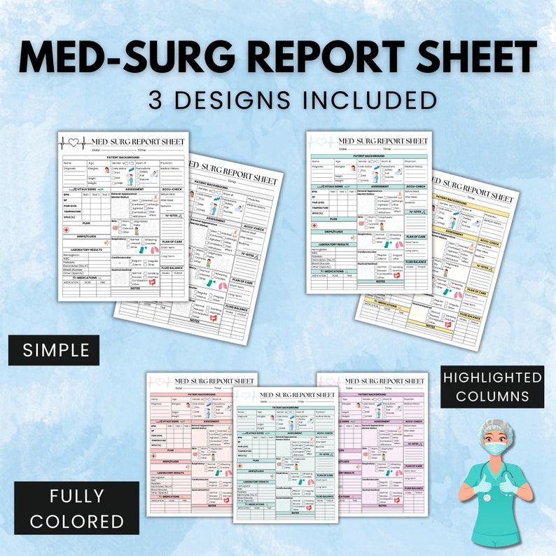 Nursing Report Sheet Med Surg 15 Sheets | Editable & Printable Version ...