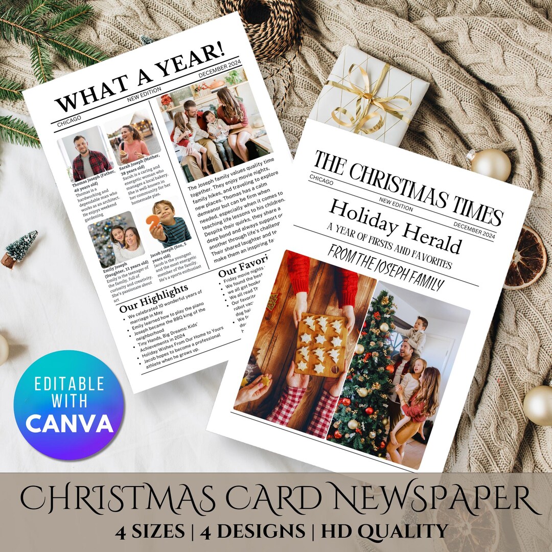Year in Review Christmas Card Newsletters, Custom Newspaper, Christmas ...