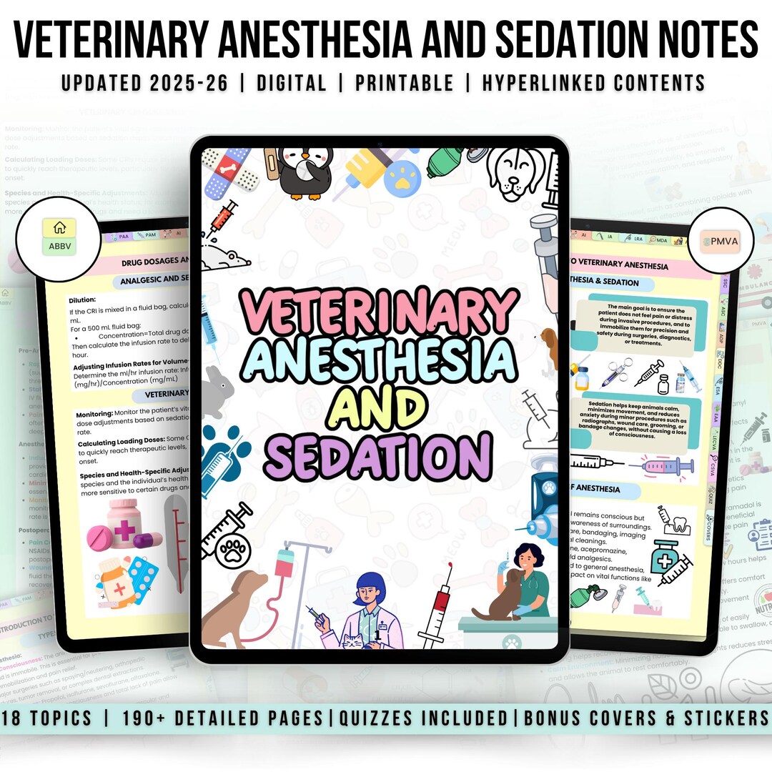 21+ Anesthesia and Sedation Notes Hyperlinked, Vet Med Study Guide ...