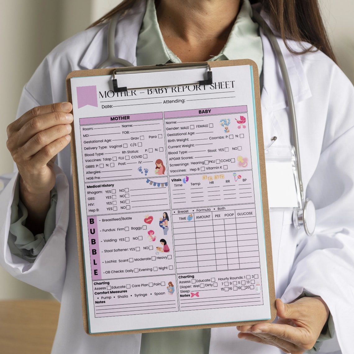 Mother Baby Report Sheet | 15 Pages Printable or Editable | Nurse ...