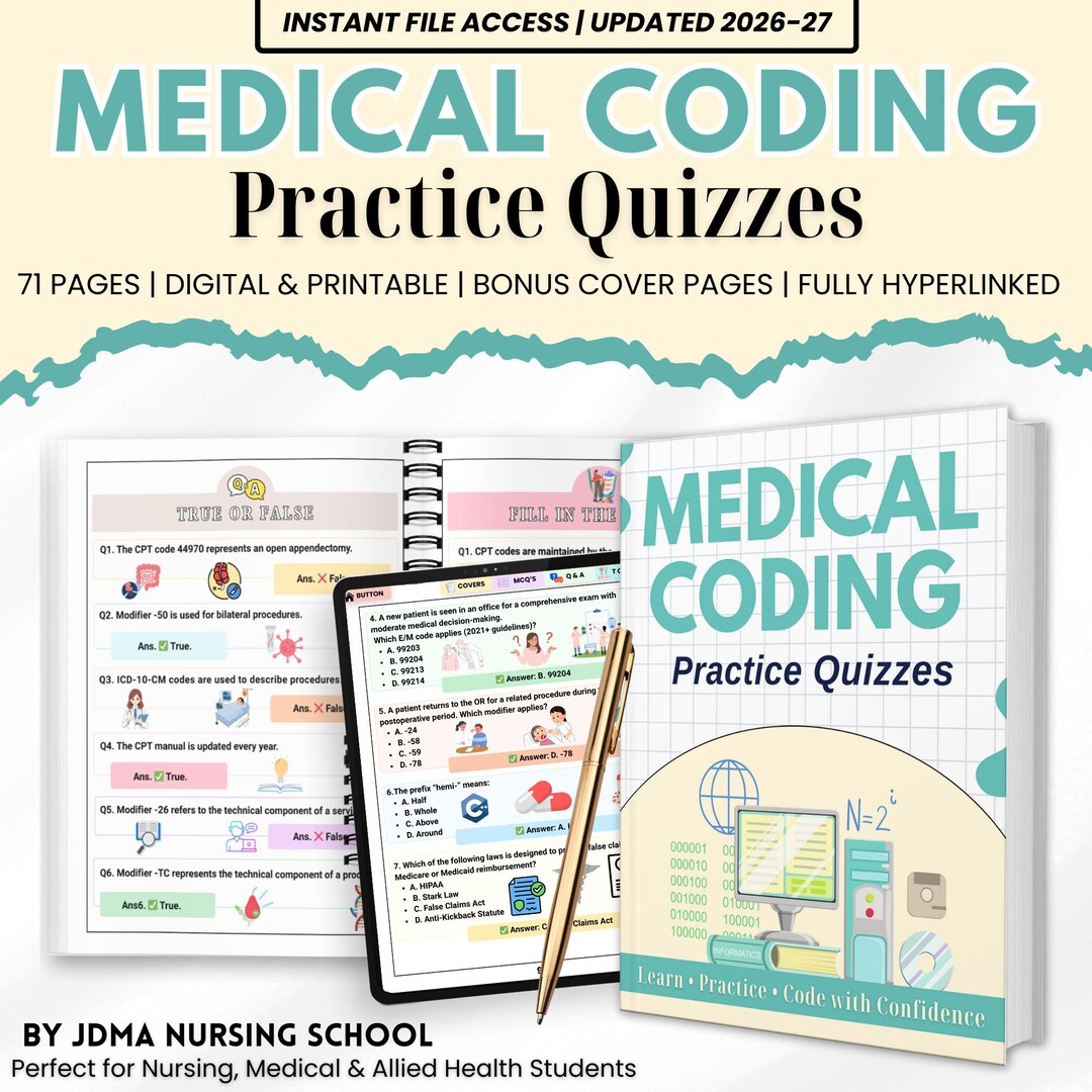 Medical Coding Quiz Hyperlinked Bundle | ICD-10 CPT Practice Questions ...