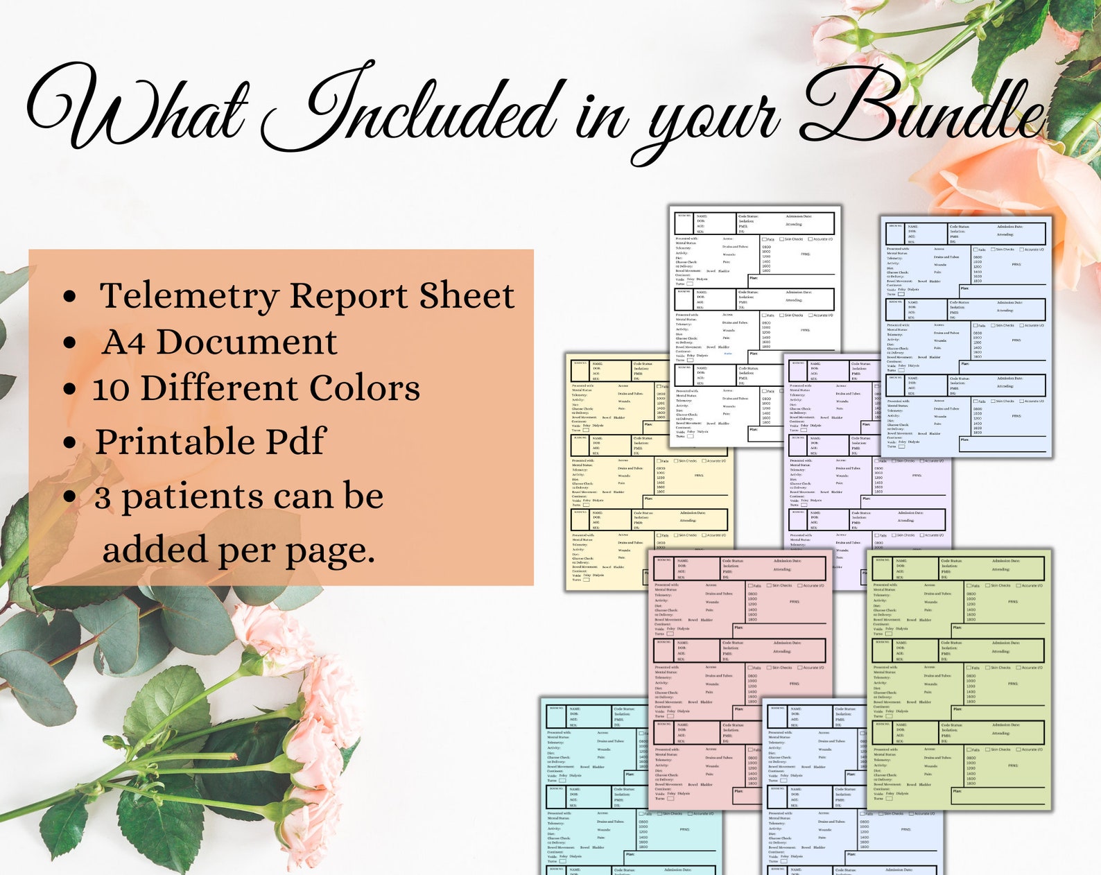 Telemetry Nurse Report Sheet | Printable Sheets | 10 Colours | Digital ...
