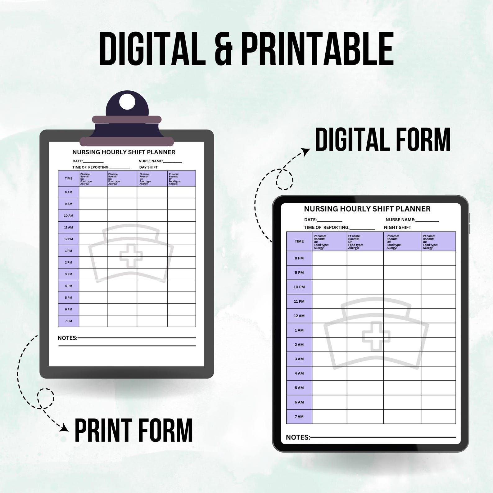 Nurse Hourly Shift Planner Editable | 4 Patient Medication | Report ...