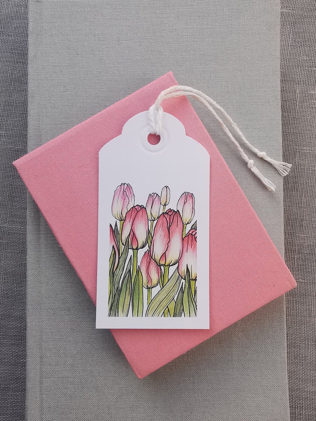 Pink Tulips Gift Tags Set of 5, Handmade Floral Tags, Spring Flowers ...