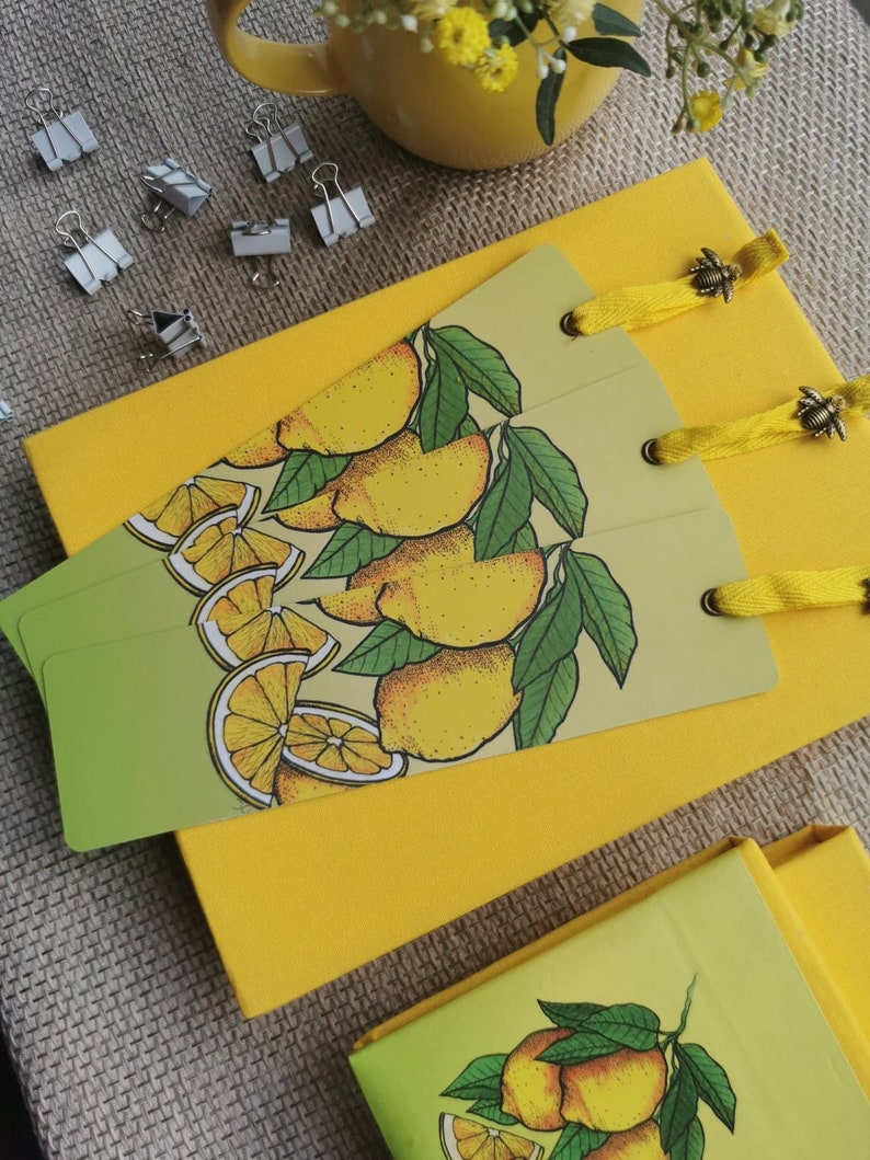 Lemon Fruit Double Sided Card Bookmark Botanical Bookmark - Etsy