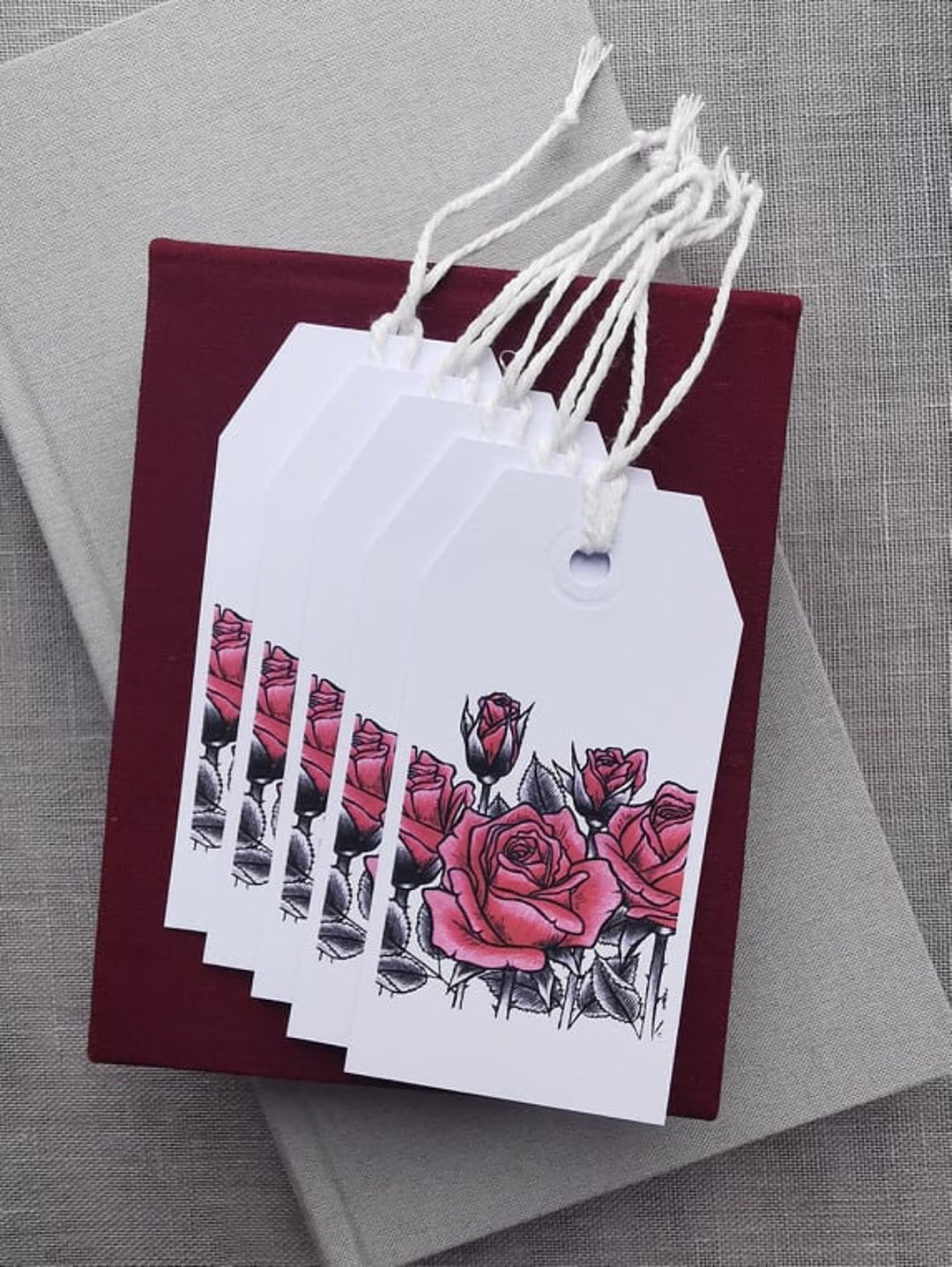 Red Rose Gift Tags Set of 5, Handmade Floral Tags - Etsy