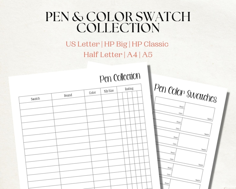 Pen Collection and Color Swatch Planner, Planner Pen Testing Page, Pen ...