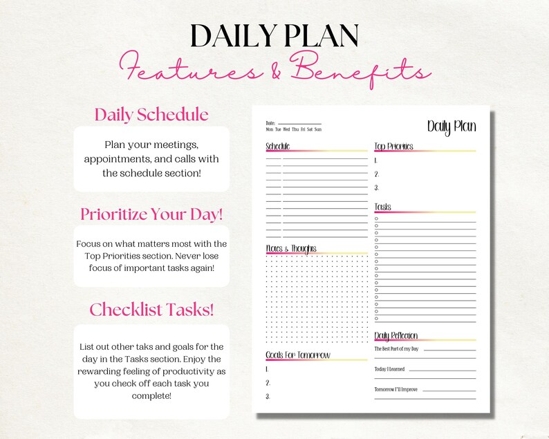 Daily Planner Printable Template, ADHD Digital Planner, to Do List PDF ...