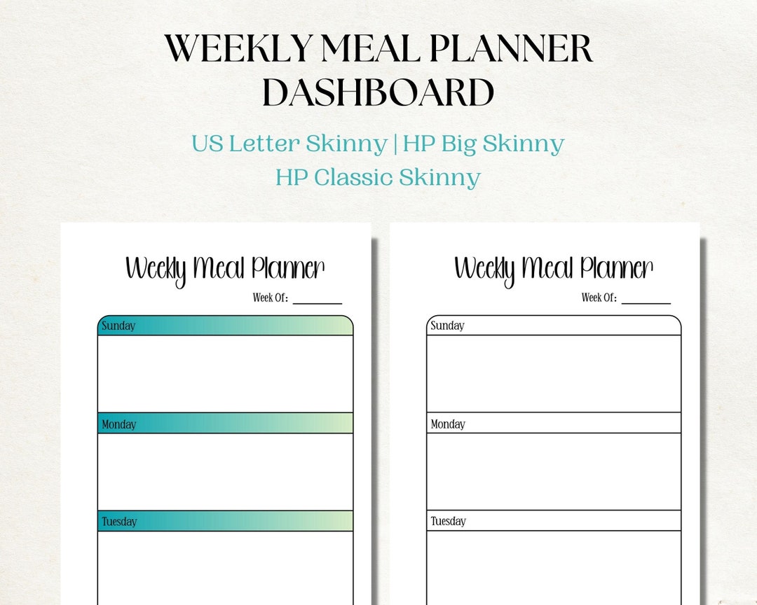 Weekly Meal Planner, Printable Meal Planner, Minimalist Planner ...