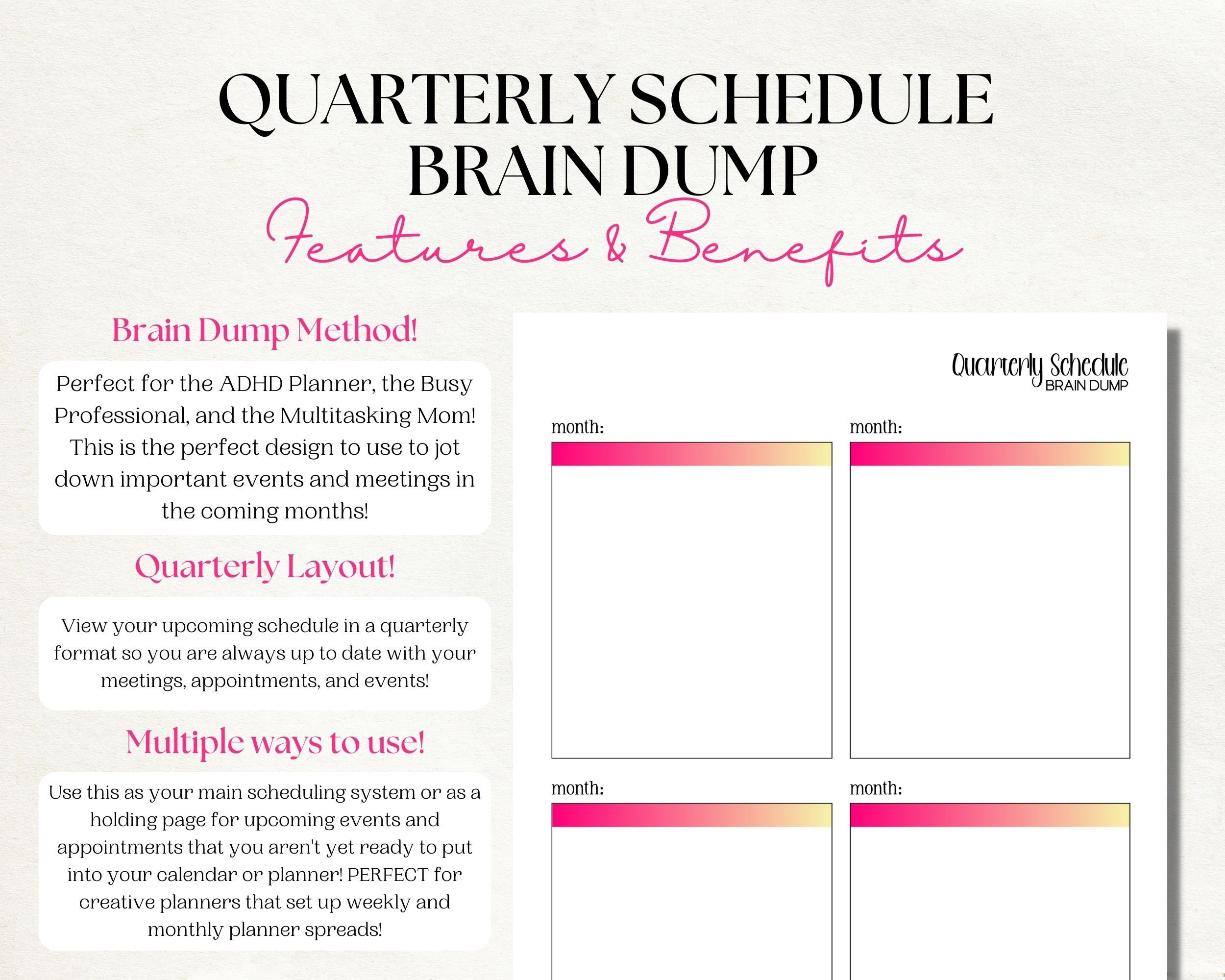 Monthly Schedule Planner, Brain Dump, Undated Monthly Planner ...