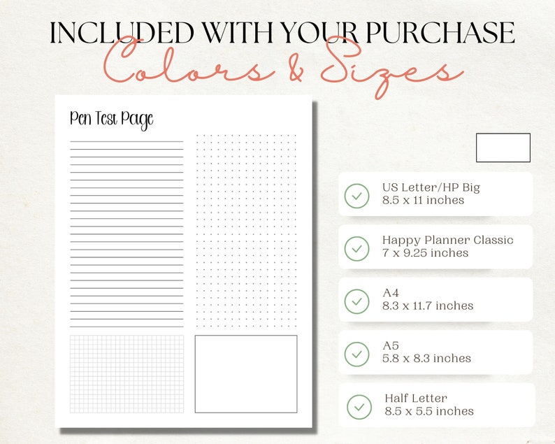 Pen Collection and Color Swatch Planner, Planner Pen Testing Page, Pen ...