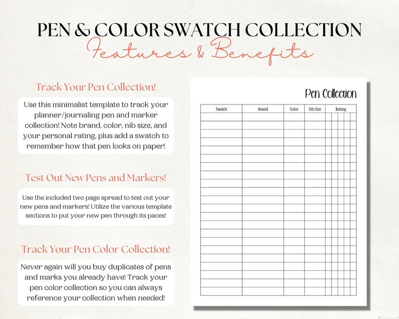 Pen Collection and Color Swatch Planner, Planner Pen Testing Page, Pen ...