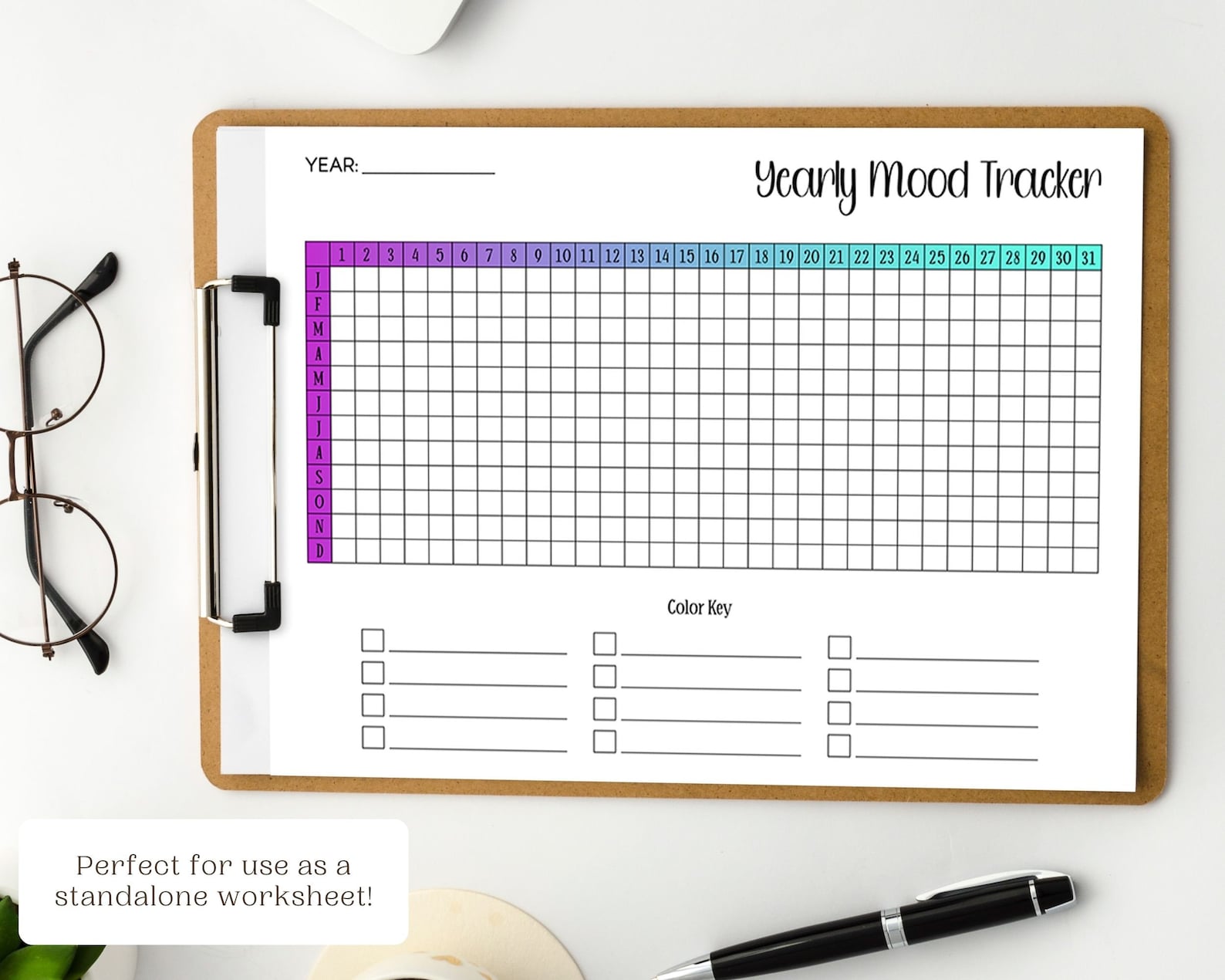 Yearly Mood Tracker Printable Template, Mood Chart, Depression Tracker ...