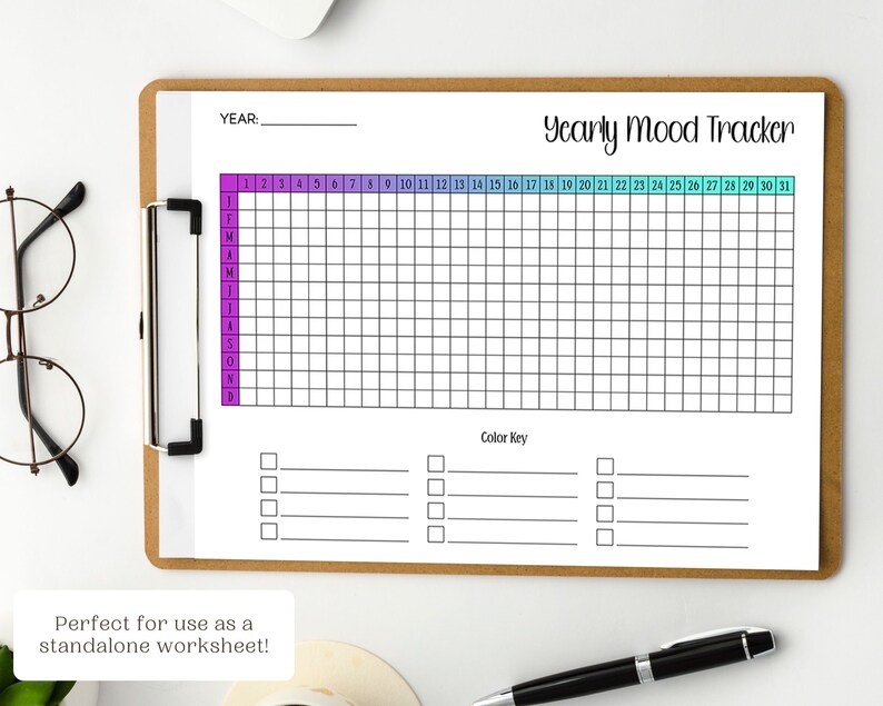Yearly Mood Tracker Printable Template, Mood Chart, Depression Tracker ...