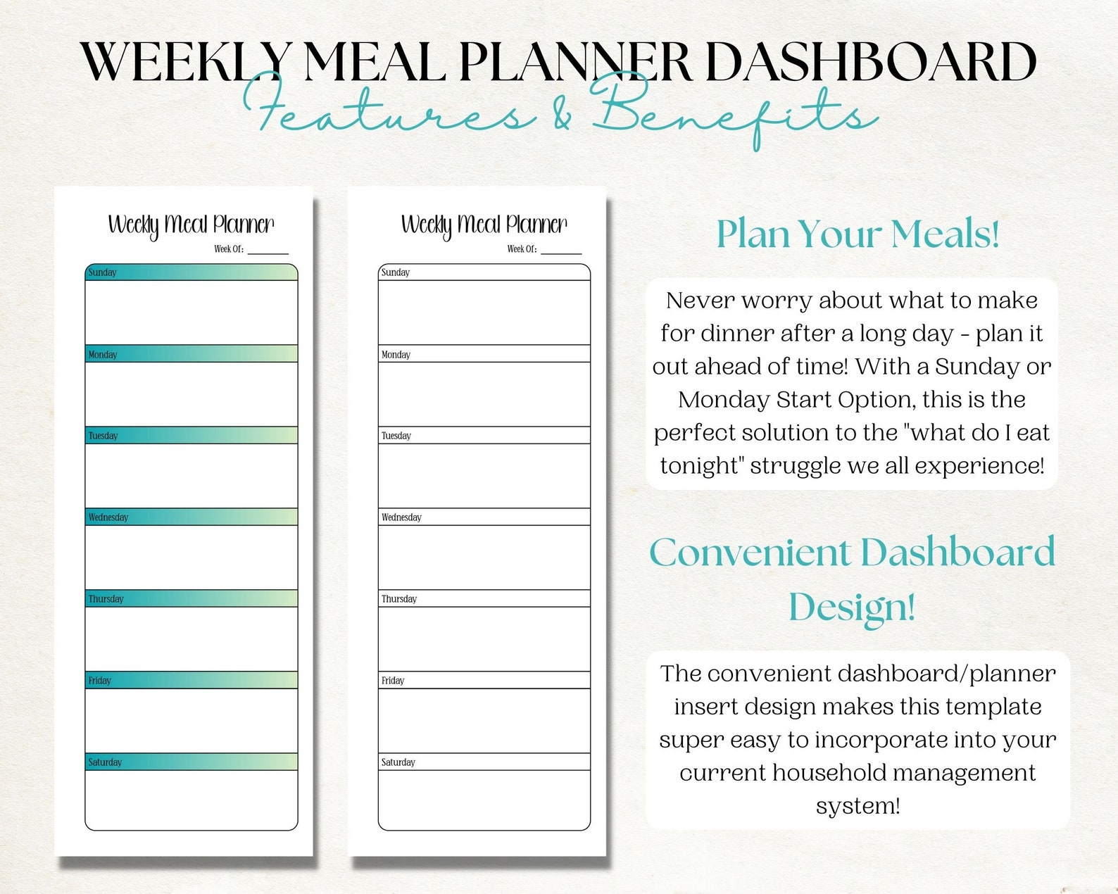 Weekly Meal Planner, Printable Meal Planner, Minimalist Planner ...