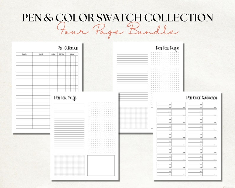 Pen Collection and Color Swatch Planner, Planner Pen Testing Page, Pen ...