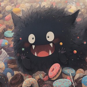 Printable Anime Art, Watercolor Soot Sprite Eating Candy, Painting for ...