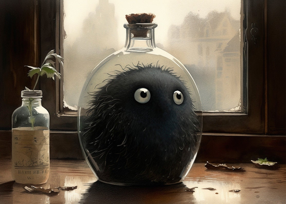 Soot Sprite in Bottle Print Susuwatari, Printable Wall Art, Instant ...