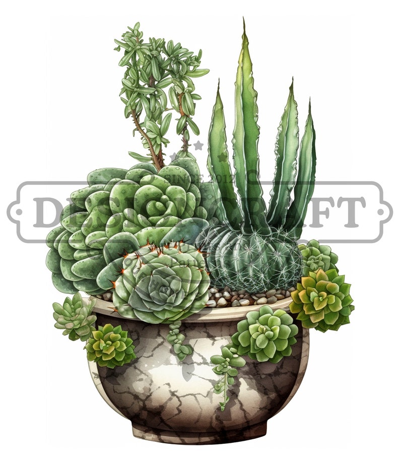 Succulents in a Pot Clipart, Digital Watercolor Illustration, Printable ...