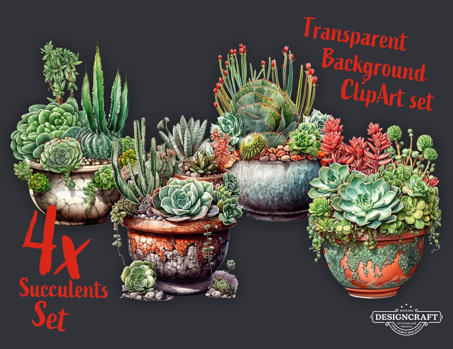 Succulents in a Pot Clipart, Digital Watercolor Illustration, Printable ...