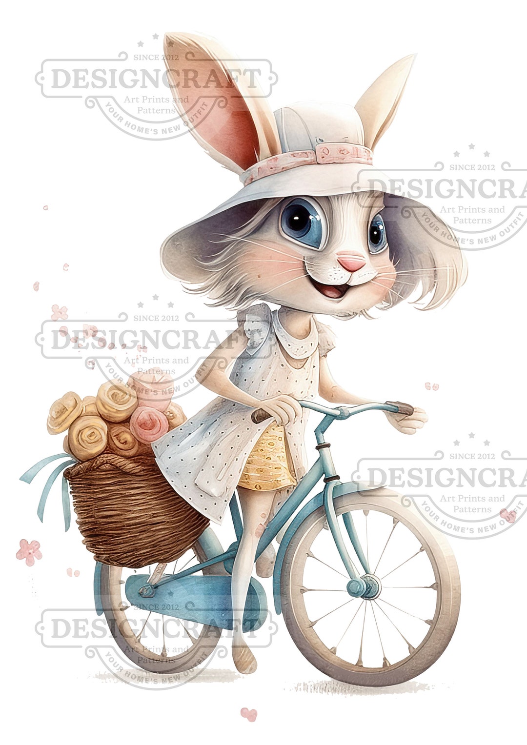 Pedaling Bunny Adorable Bicycle Illustration Print, Cute Home Decor ...