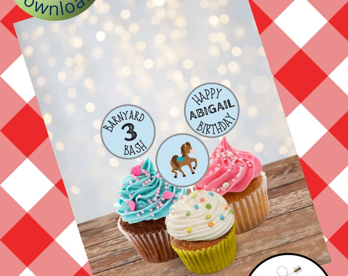 Editable Farm Birthday Cupcake Toppers, Boy Barn Party, Digital, Farm ...