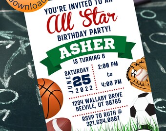 ALL STAR Sports PRINTABLE Birthday Invitation - Etsy