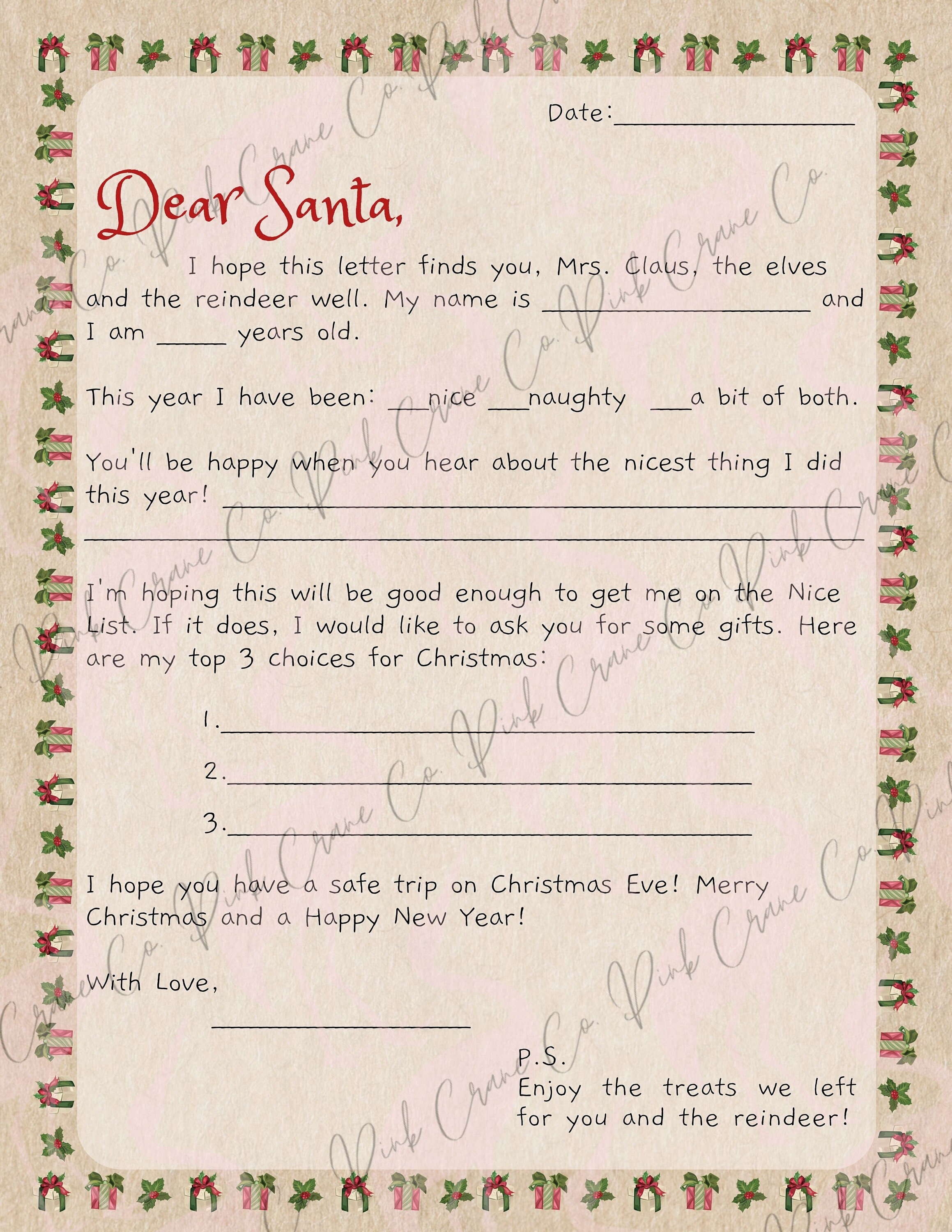 Printable Letter to Santa, Children's Letter to Santa, Santa Claus ...