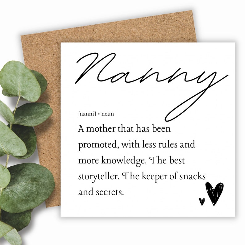 Nanny Definition Card Mothers Day, Birthday, Gran, Grandma, Nana, Nanny ...