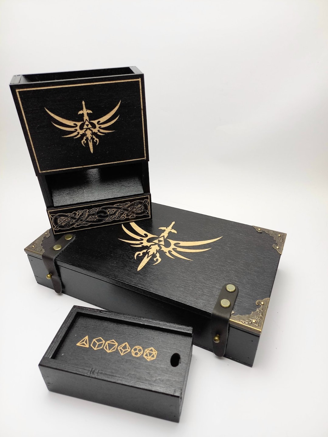Zelda Triforce Wooden Dice Tray Set: Engraved Dice Tower, D&D Board ...