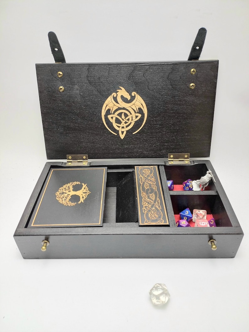 Celtic Dragon Dnd Dungion and Dragons RPG Triforce Set Wooden Dice Tray ...