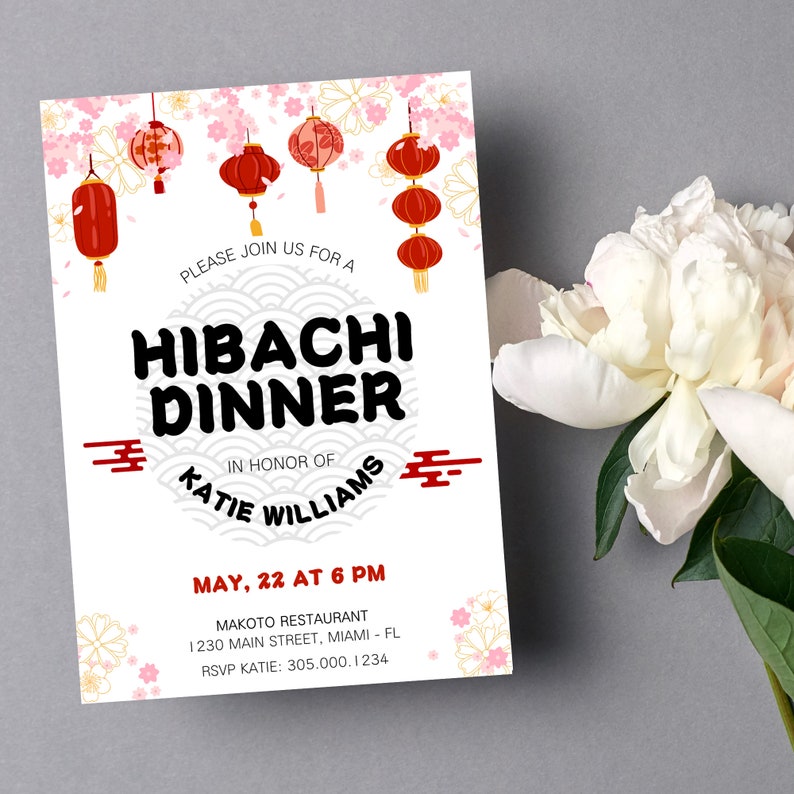 Hibachi Dinner Celebration Invitation Japanese Restaurant Theme Party ...