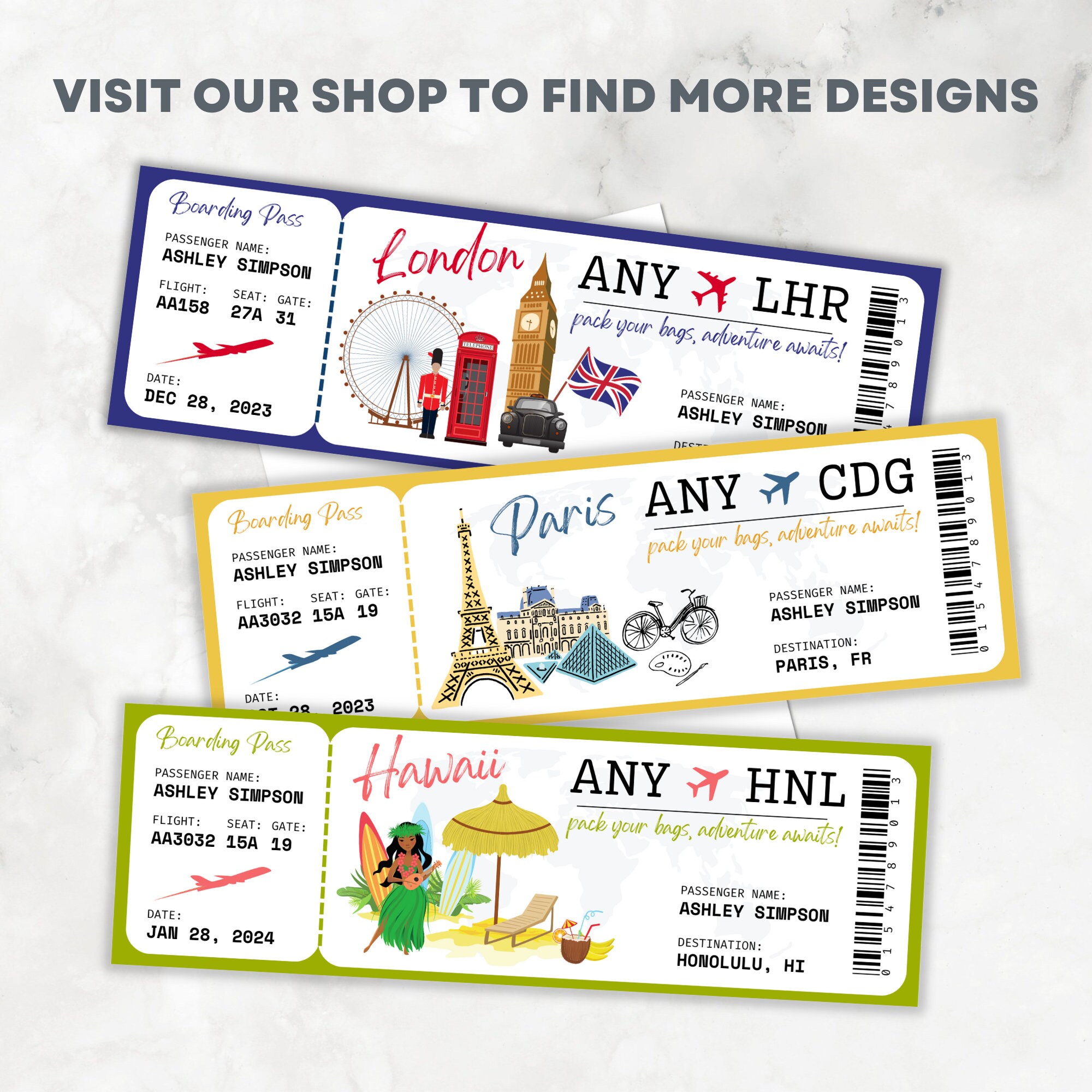 Editable and Printable Boarding Pass Barcelona Surprise Trip Spain ...