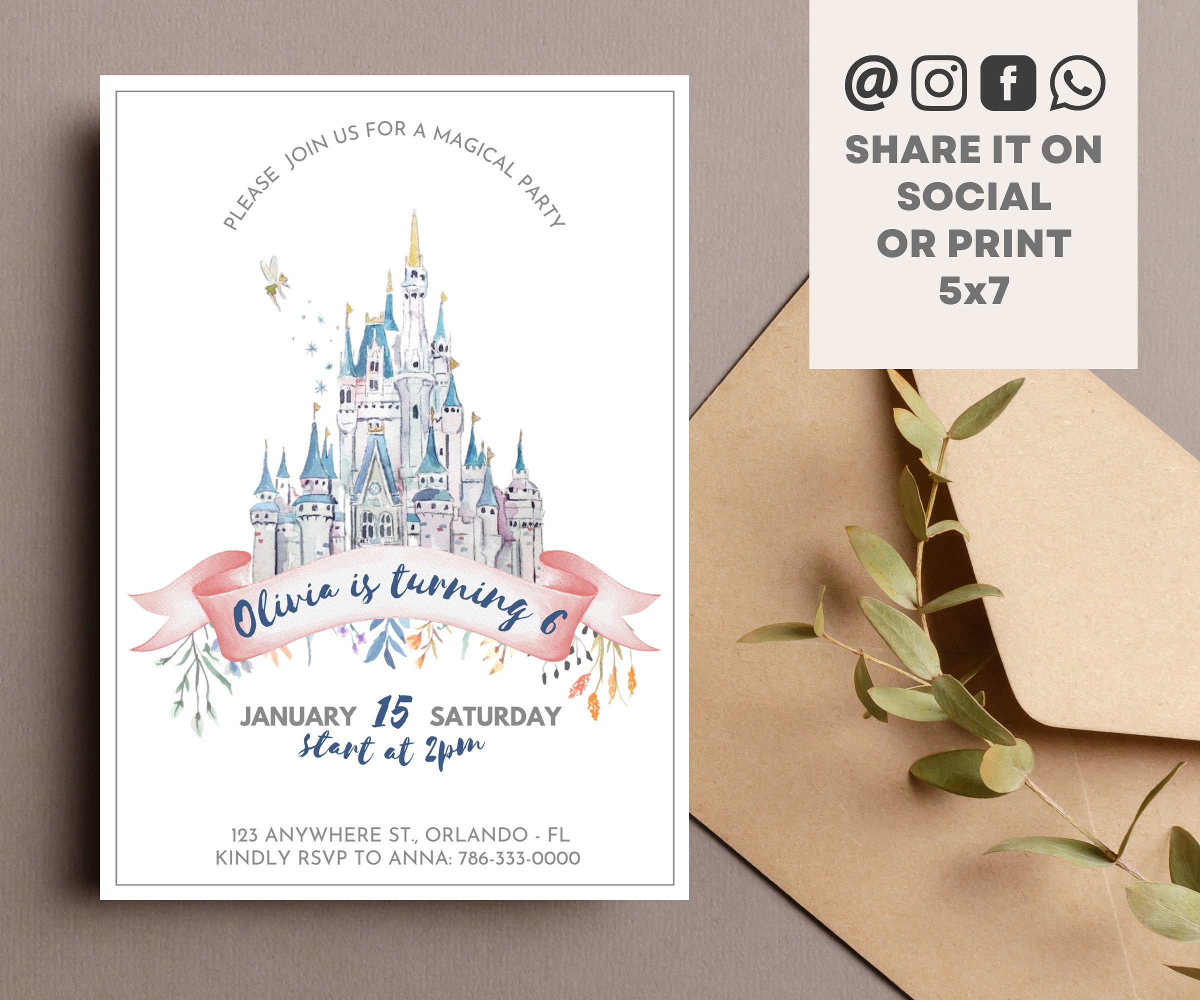 Princess Castle Birthday Invitation Magical Kingdom Kids - Etsy