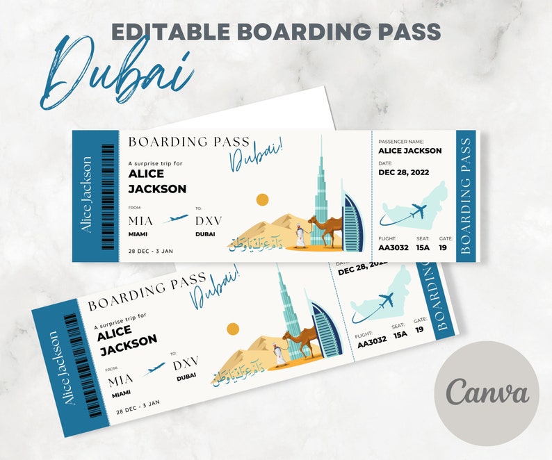 Boarding Pass Dubai Surprise Ticket UAE Vacation Trip Emirates ...