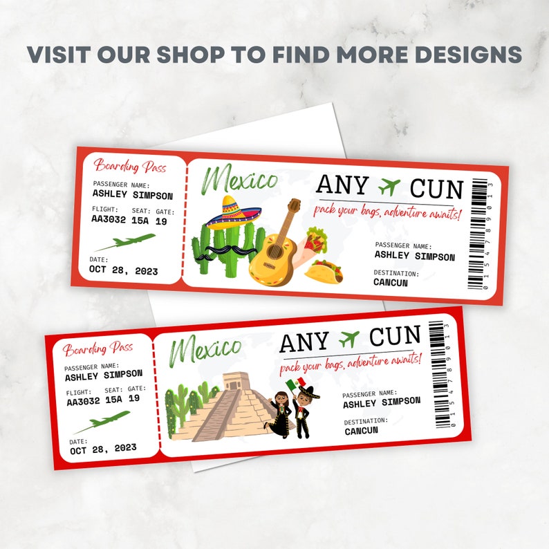 Boarding Pass Mexico, Surprise Ticket Cancun, Vacation Trip Surprise ...