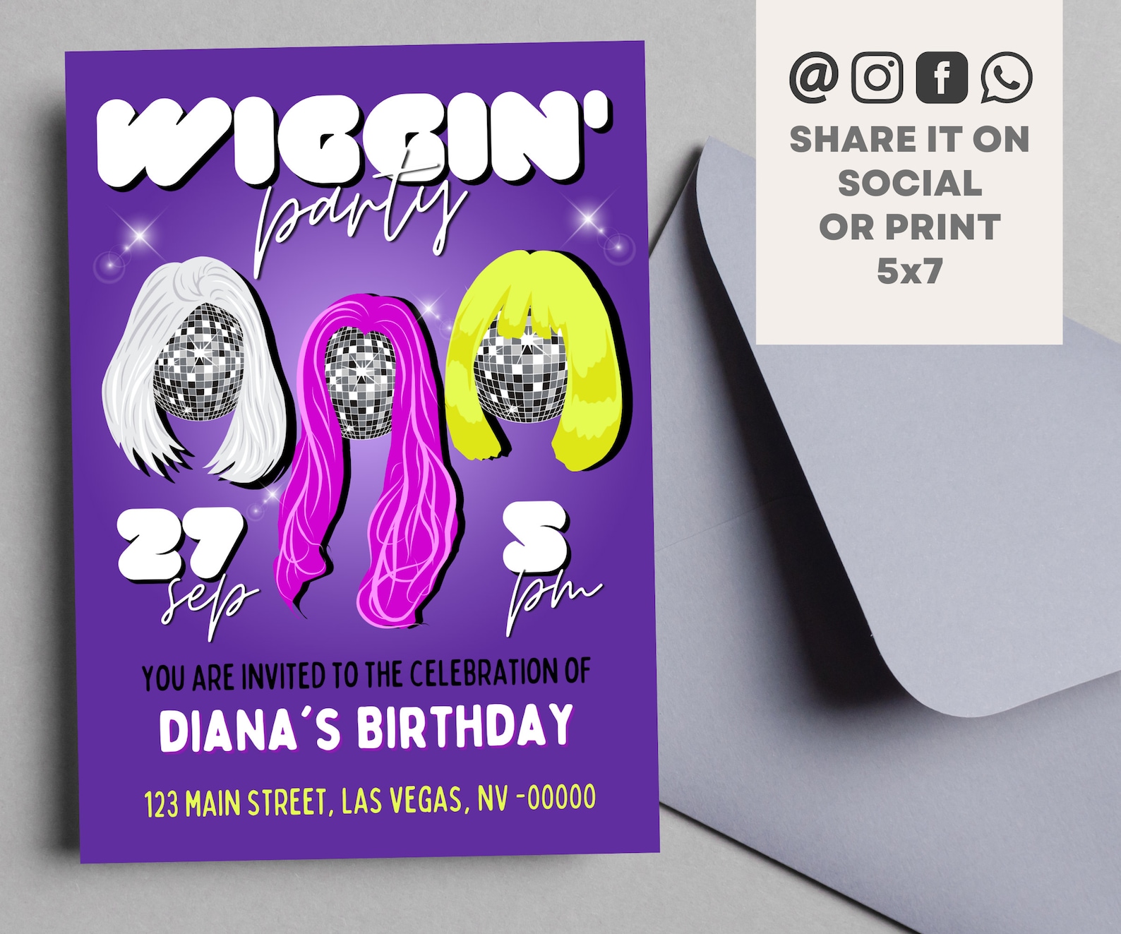 Wig Party Invitation Template | Girls Night Wigging Out | Costume Party ...