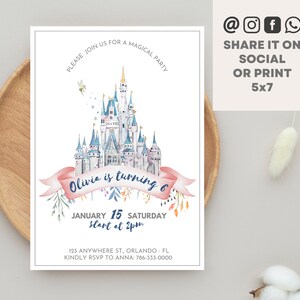 Princess Castle Birthday Invitation Magical Kingdom Kids Party ...